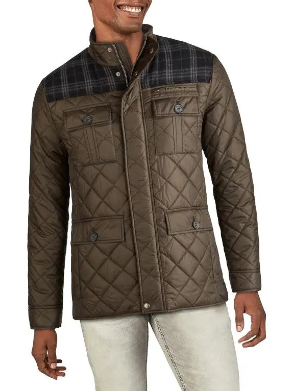 Cole Haan Mixed Media Quilted Jacket - Olive