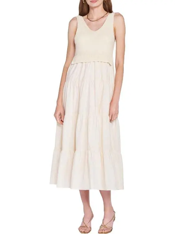 EN SAISON Mixed Media Tiered Midi Dress - Natural