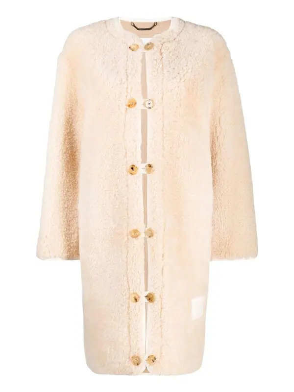 Chloé Single-breasted Shearling Coat - Neutrals