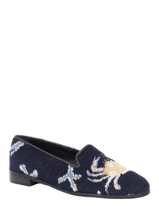 BYPAIGE Needlepoint Crab Flat - Navy