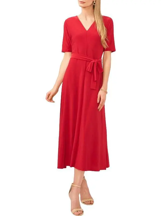 Chaus V-neck Tie Waist Knit Dress - Berry Spice