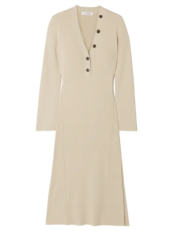 FRAME Ribbed-knit Midi Dress - Cream
