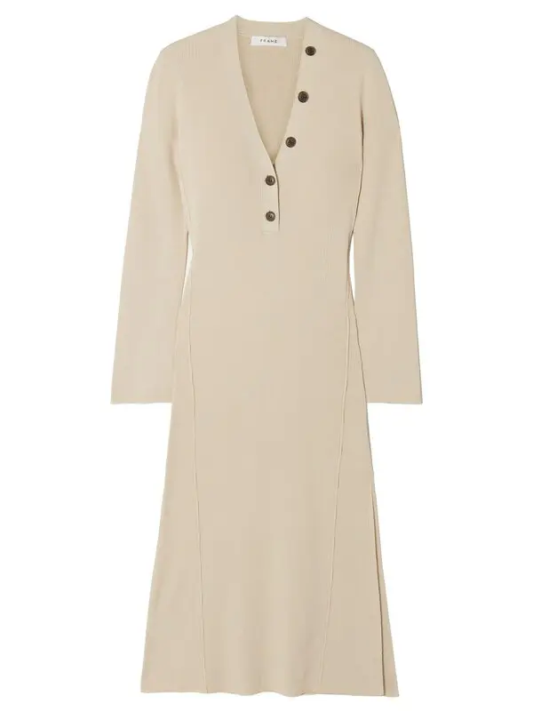 FRAME Ribbed-knit Midi Dress - Cream