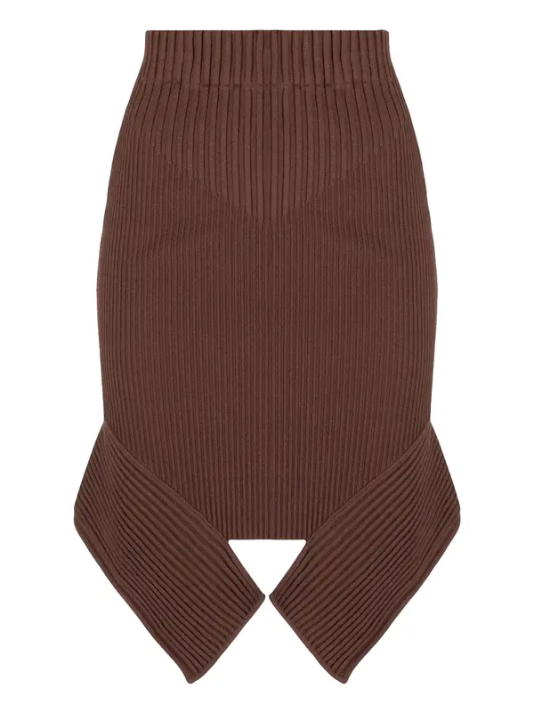 ANDREĀDAMO Rib-knit Asymmetric Skirt - Brown