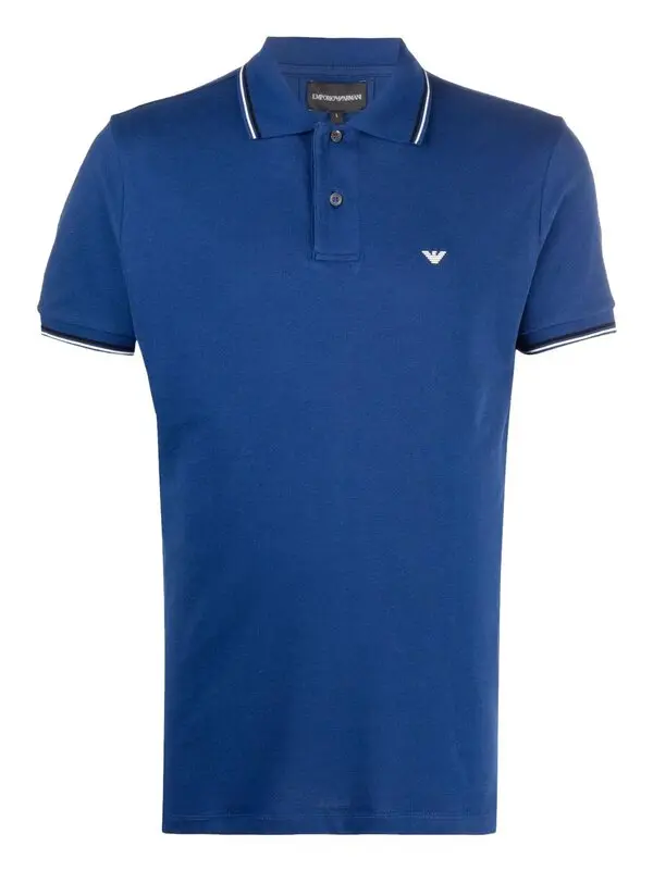 Emporio Armani Logo-embroidered Stripe-trim Polo Shirt - Blue