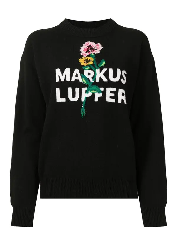 Markus Lupfer Floral Logo Merino Jumper - Black