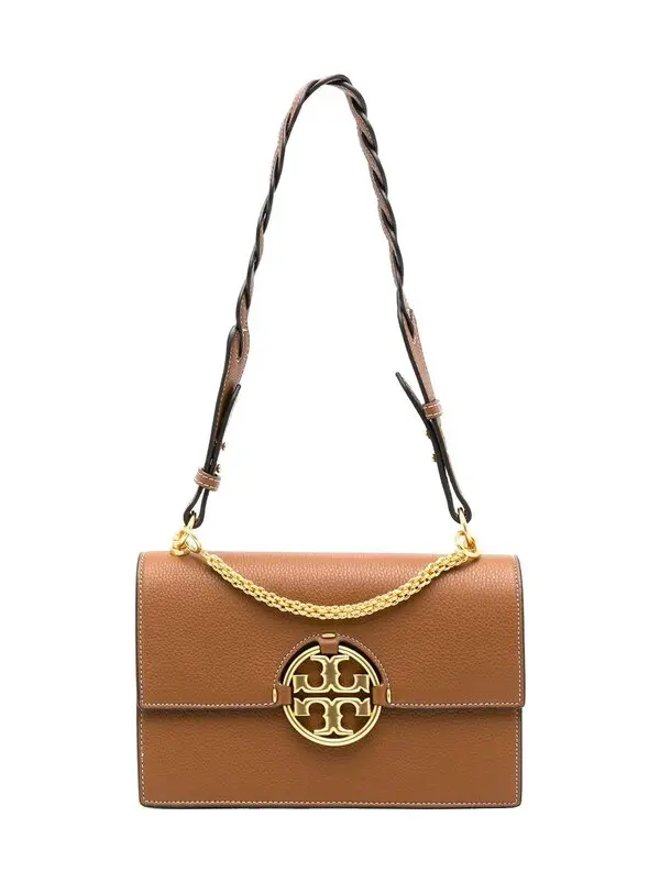 Tory Burch Logo Plaque Leather Shoulder Bag - Brown