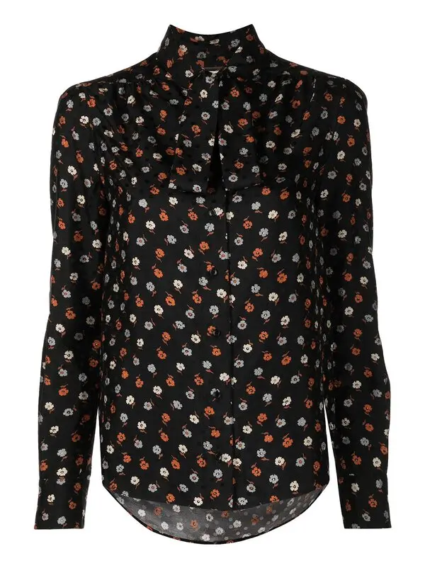 Saint Laurent Floral-print Long-sleeve Blouse - Black