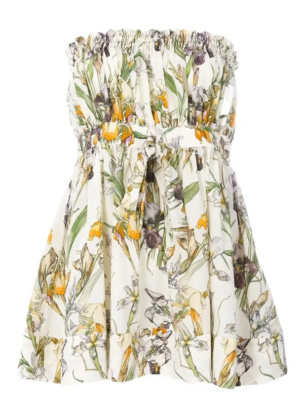 Alexander McQueen Floral Print Strapless Bandeau Top - Neutrals