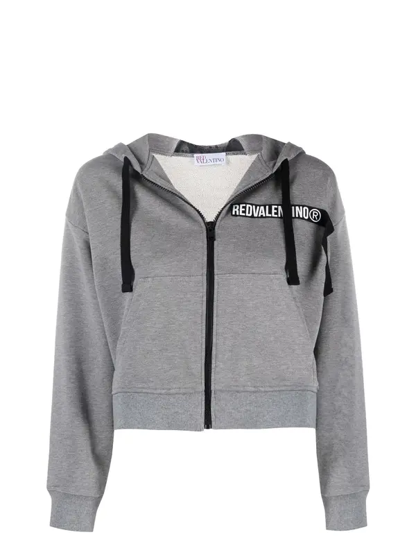 Red Valentino Logo-panel Cropped Zip-front Hoodie - Grey