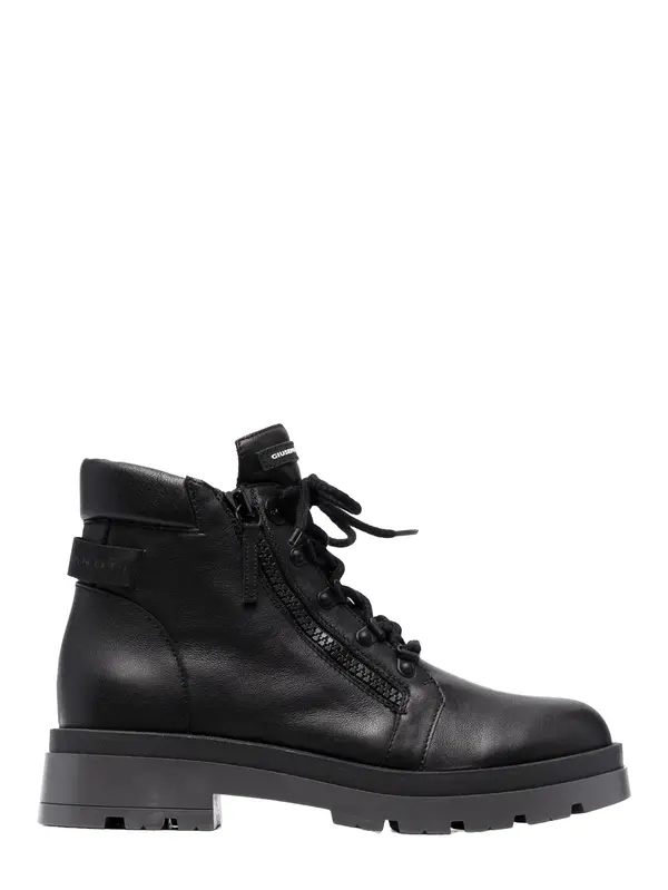 GIUSEPPE ZANOTTI Logo-patch Lace-up Boots - Black