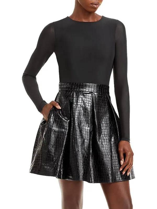 Alice + Olivia Chara Faux Leather Mini Dress - Black