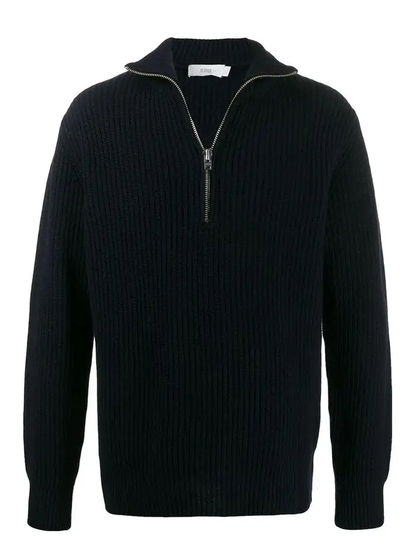 Closed Ribbed Wool Half-zip Sweater - Blue