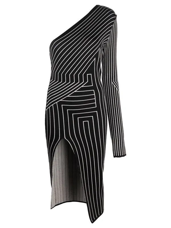 Rick Owens Geometric Stripe One-shoulder Dress - Black