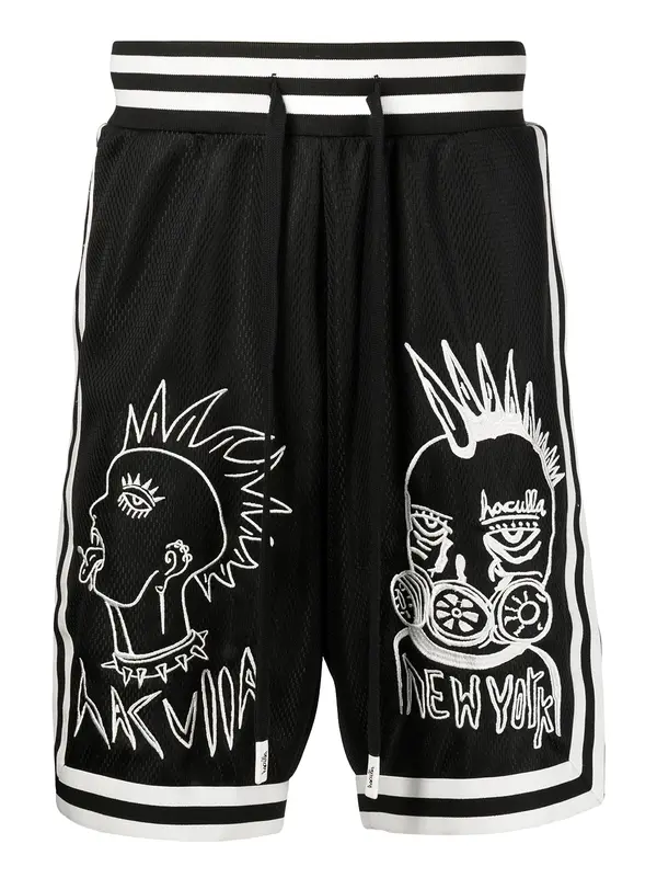HACULLA. Embroidered Mesh-panel Basketball Shorts - Black