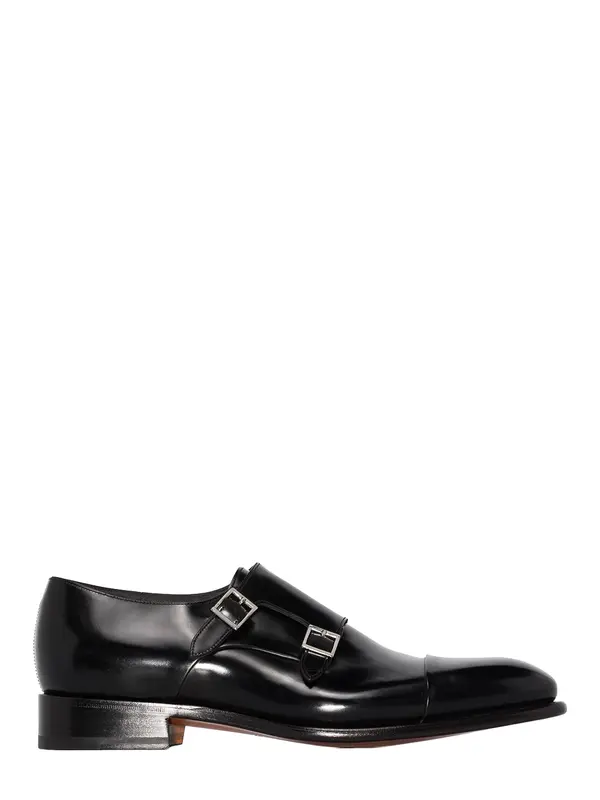 Santoni Carter Leather Monk Shoes - Black