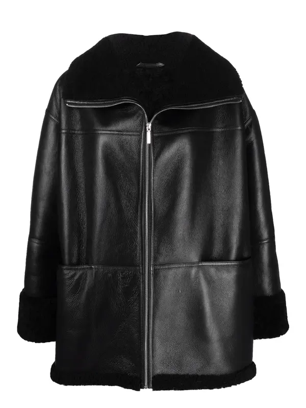 TOTEME Shearling-trim Leather Jacket - Black