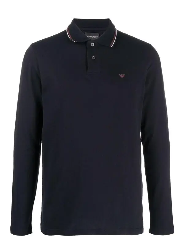 Emporio Armani Longsleeved Logo-print Polo Shirt - Blue