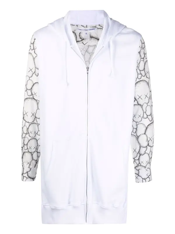 Comme Des Garçons Graphic-print Zip-up Hoodie - White
