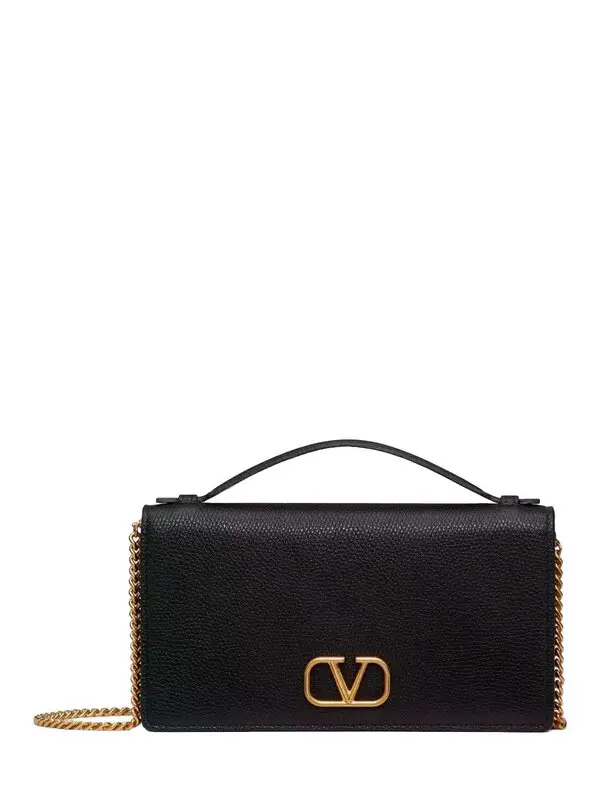 Valentino Garavani Vlogo Signature Grainy Calfskin Wallet With Chain - Black