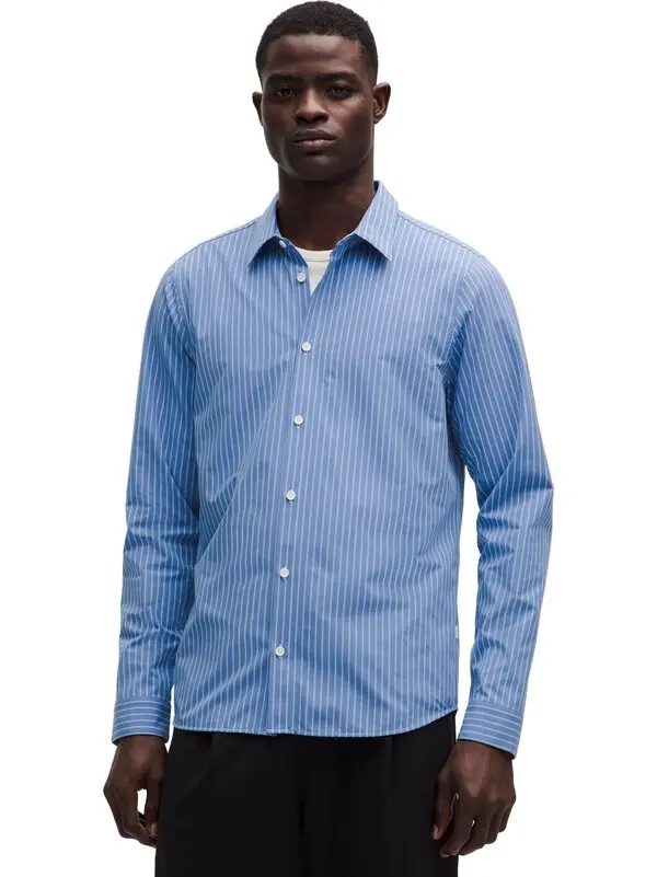 Lululemon New Venture Slim-fit Long-sleeve Shirt - Upright Stripe Prep Blue Coconut Ivory