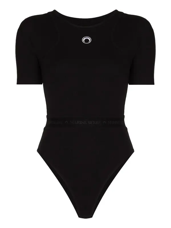 MARINE SERRE Embroidered Logo Bodysuit - Black
