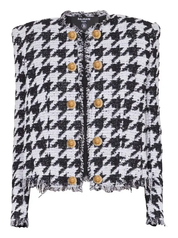 Balmain Houndstooth Tweed Jacket - White