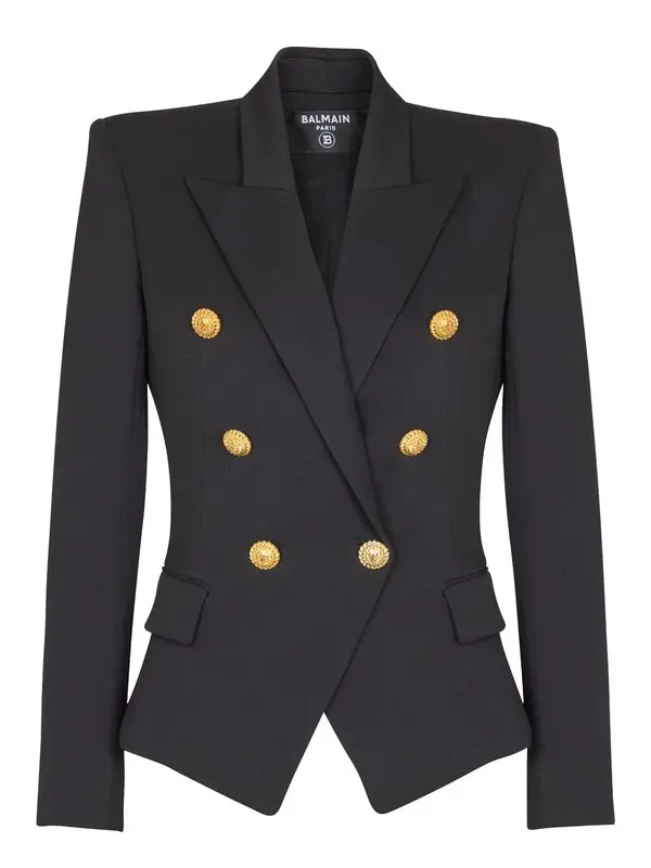 Balmain Wool Double-breasted Blazer - Black
