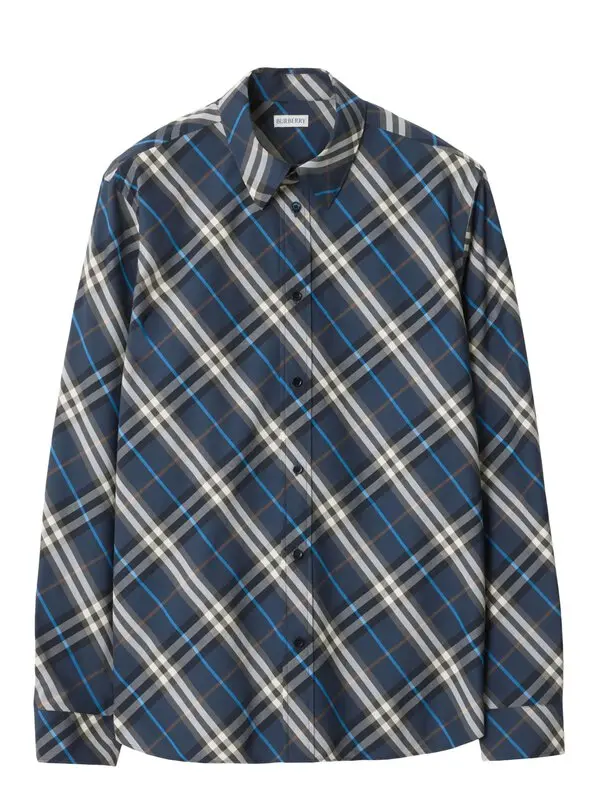 Burberry Cotton Poplin Check Shirt - Blue
