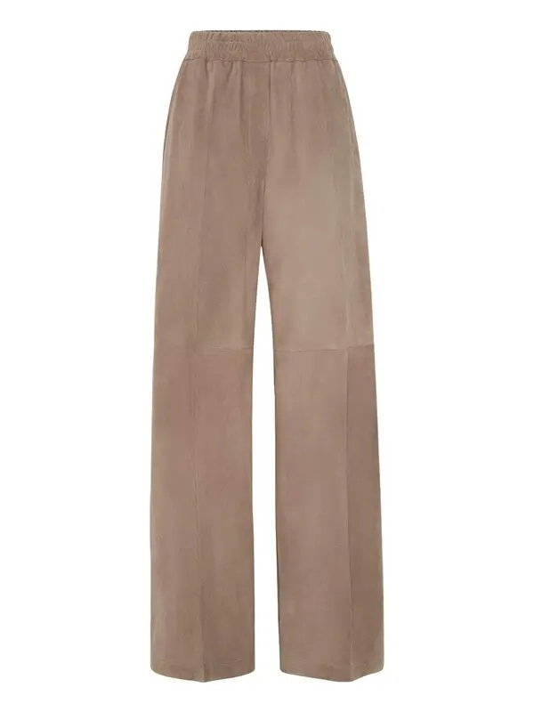 Brunello Cucinelli Suede Wide-leg Trousers - Brown