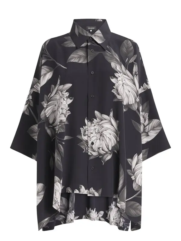 Eskandar Silk Floral Shirt - Grey