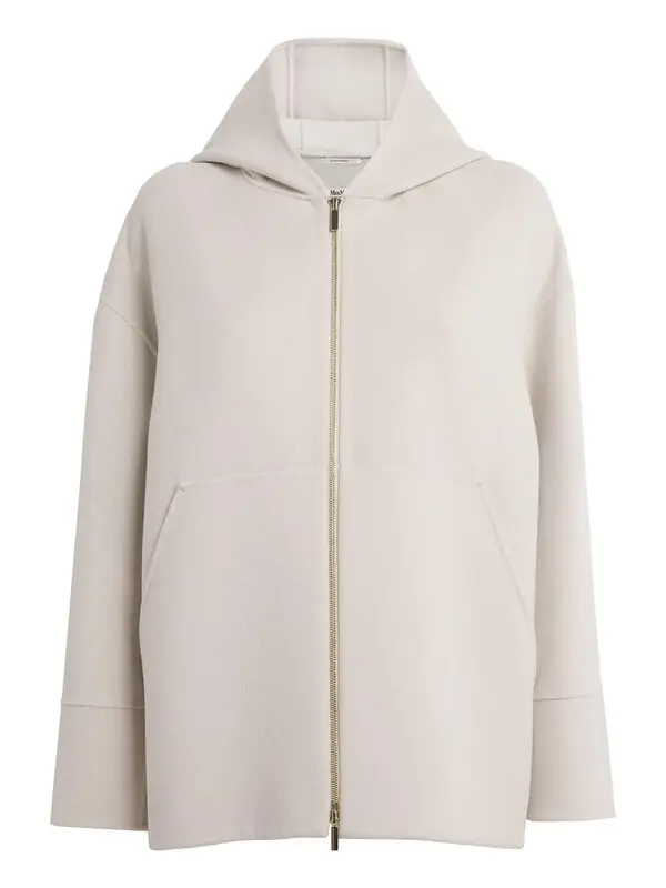 Max Mara Virgin Wool Hooded Coat - White