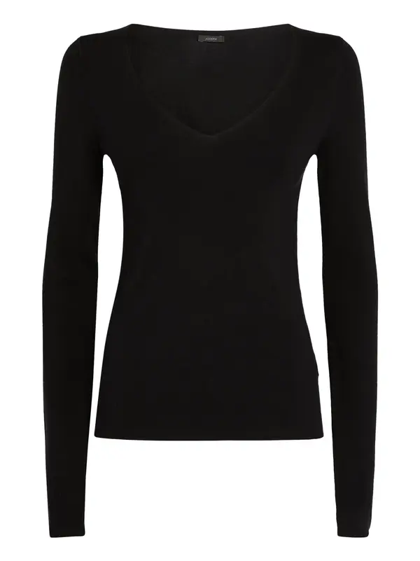 JOSEPH Silk-stretch V-neck Top - Black