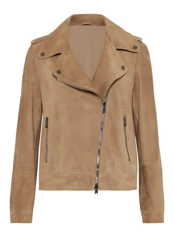 Brunello Cucinelli Suede Biker Jacket - Brown