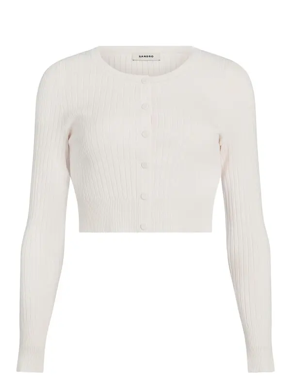 Sandro Ribbed Button Cardigan - Beige