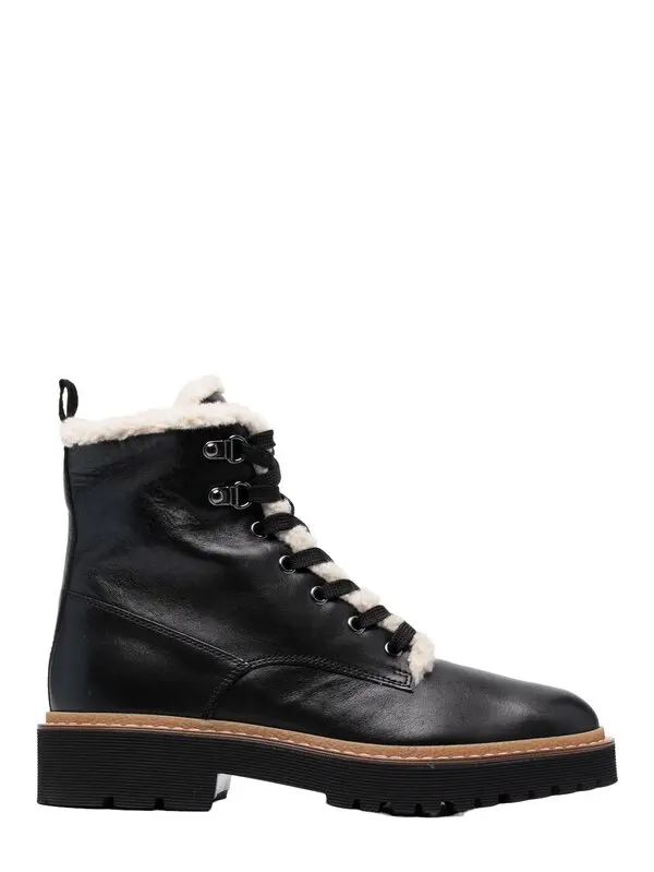 Hogan Faux-shearling Trim Lace-up Combat Boots - Black