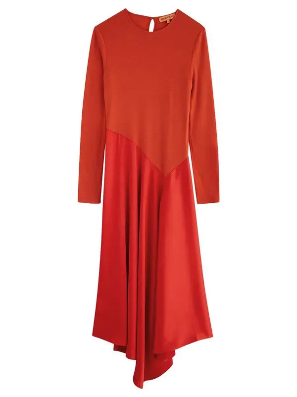 Stine Goya Wool And Satin Midi Dress - Orange