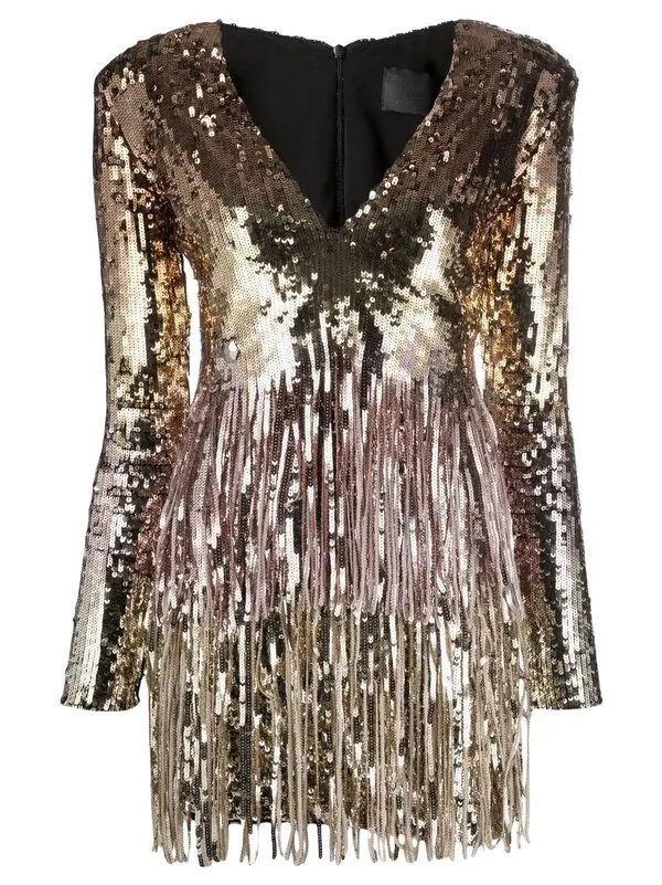 Philipp Plein Degrade Fringe V-neck Dress - Gold