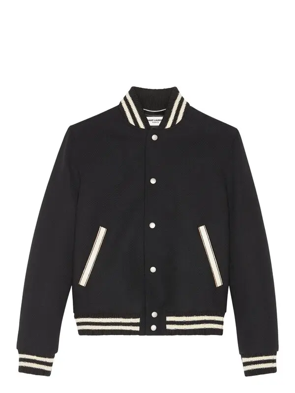 Saint Laurent Wool-rich Logo Bomber Jacket - Black