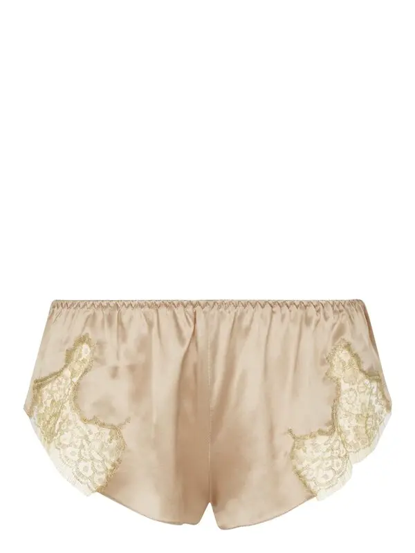 GILDA & PEARL Satin Lace Trim Shorts - Beige