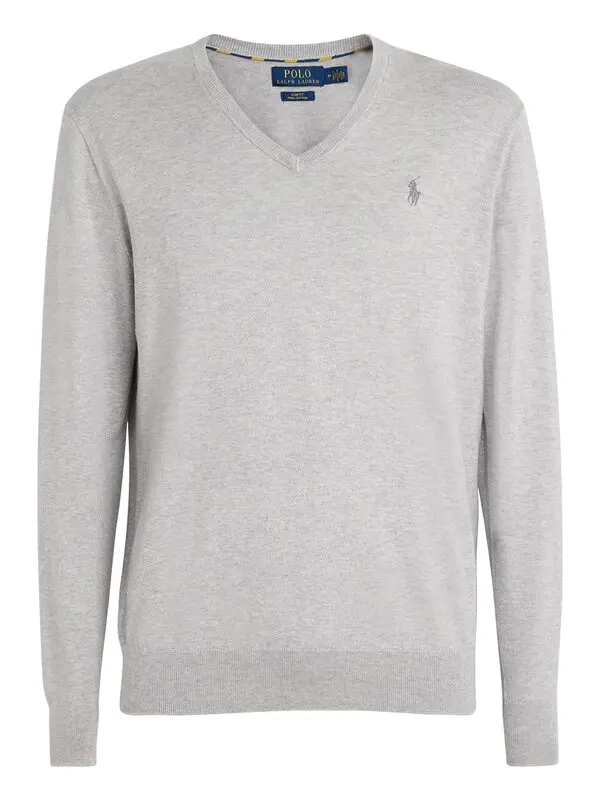 Polo Ralph Lauren Pima Cotton V-neck Sweater - Grey