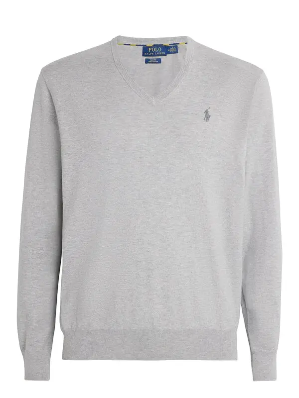 Polo Ralph Lauren Pima Cotton V-neck Sweater - Grey