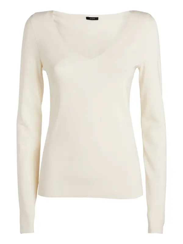 JOSEPH Silk Stretch V-neck Top - Ivory