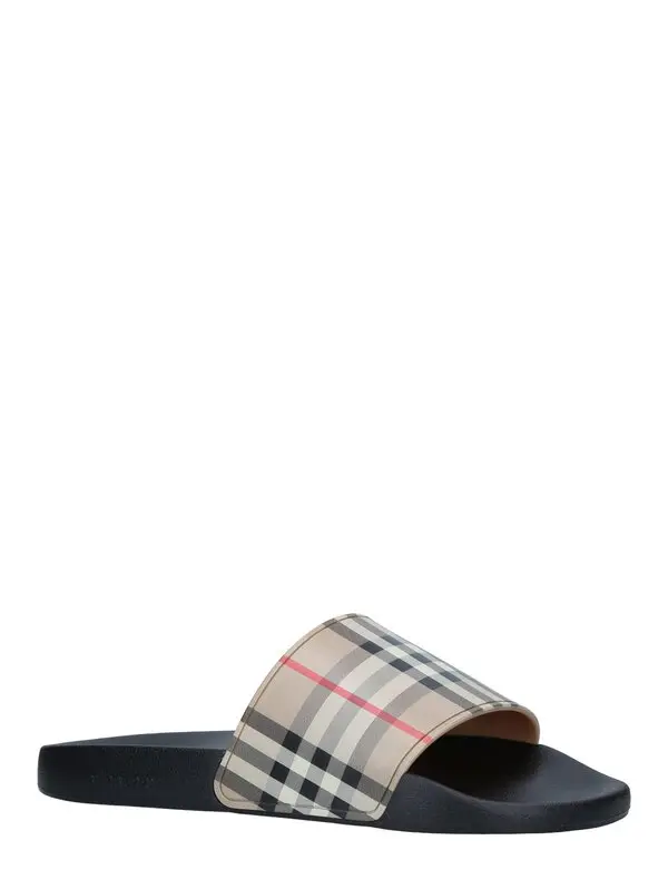 Burberry Check Slides - Beige