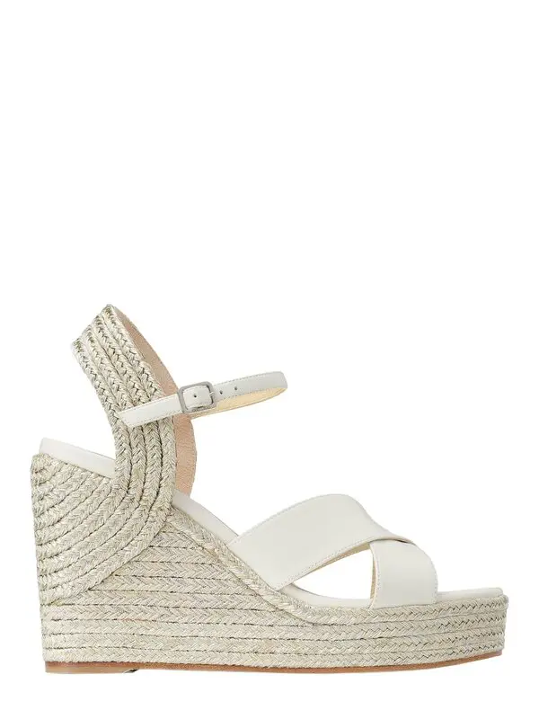 JIMMY CHOO Dellena 100 Leather Wedge Sandals - White