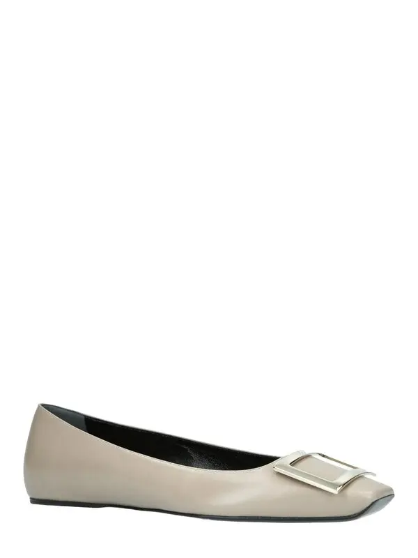 ROGER VIVIER Quadrata Trompette Leather Flats - Beige