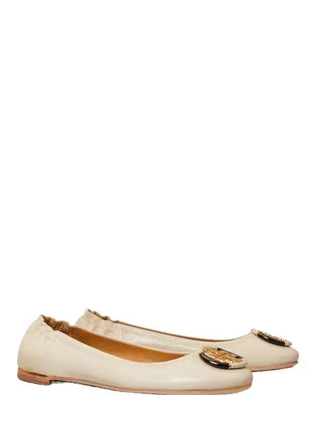 Tory Burch Multi-logo Leather Ballet Flat - Rice Paper