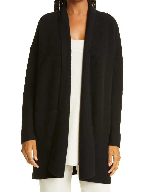 Eileen Fisher Cashmere Textured Knit Cardigan - Black