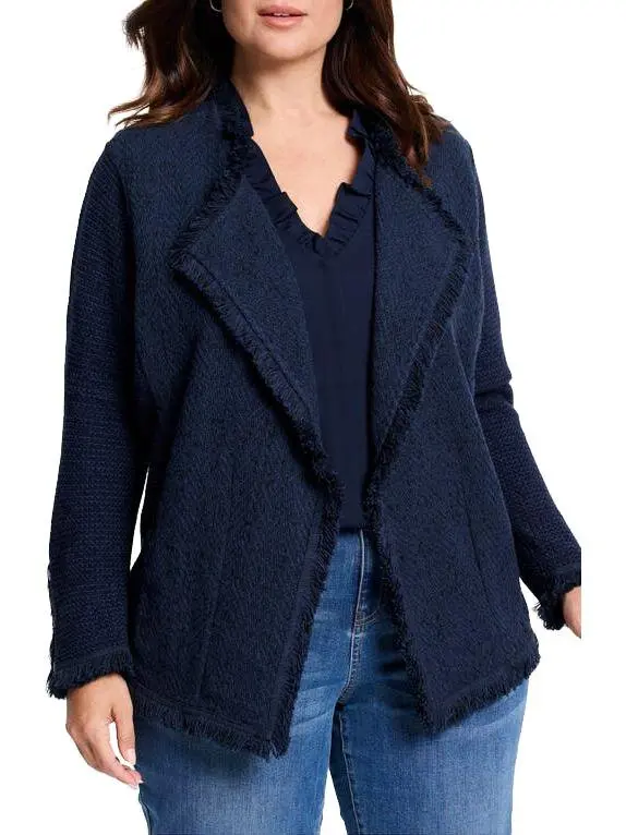 NIC+ZOE Fringe Mix Knit Jacket - Dark Indigo