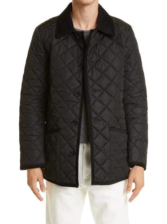 Mackintosh Quilted Nylon Jacket With Corduroy Collar - Black